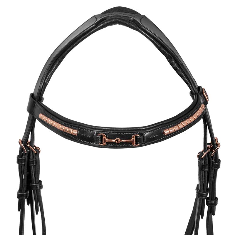 LEATHER ENGLISH BRIDLE WITH REINS SUPREME ROSE GOLD DETAILS - MySelleria