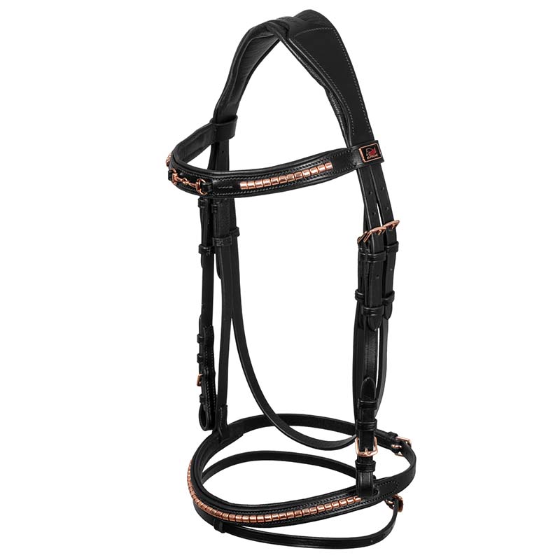 LEATHER ENGLISH BRIDLE WITH REINS SUPREME ROSE GOLD DETAILS - MySelleria